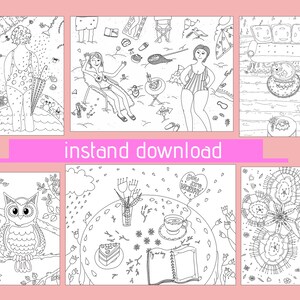 10 Whimsical Coloring Pages, 10 Pages Bundle Printable Coloring Sheets ...