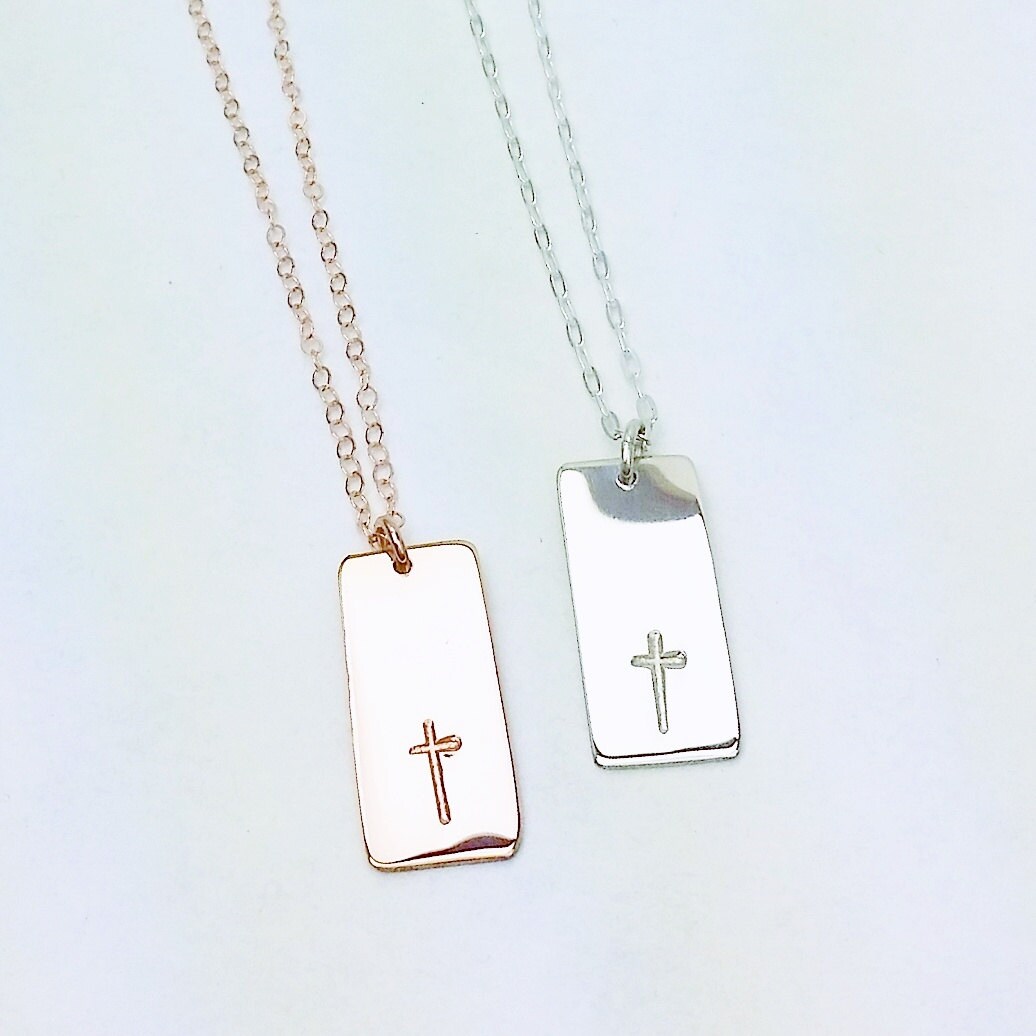 Cross Vertical Short Bar Gold Filled Necklace Cross or | Etsy