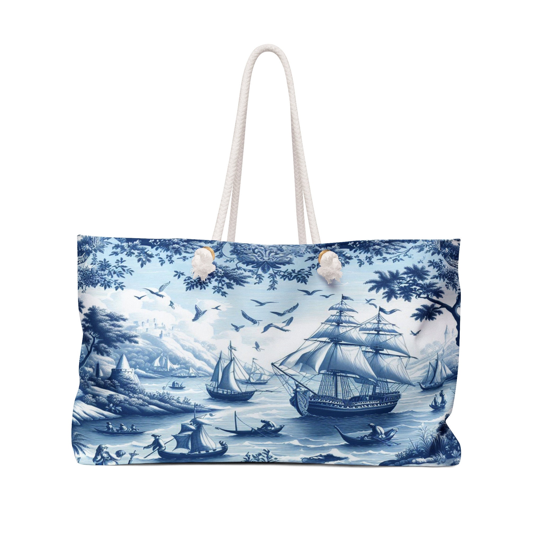 Nautical Dreams Blue Toile De Jouy Ship Weekender Travel Bag ...