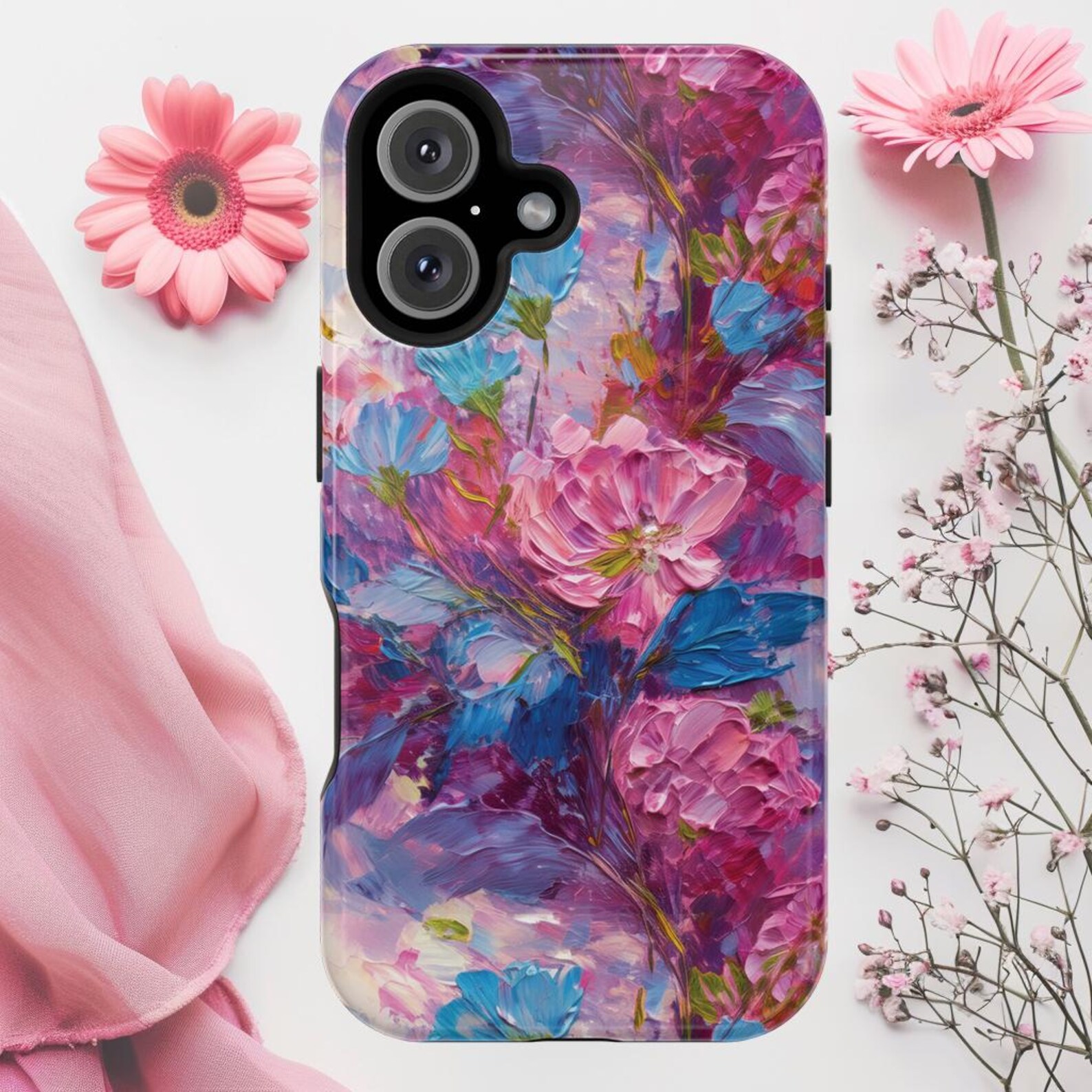 Floral Palette Knife iPhone Case, Pink Flowers Tough Phone Cover ...