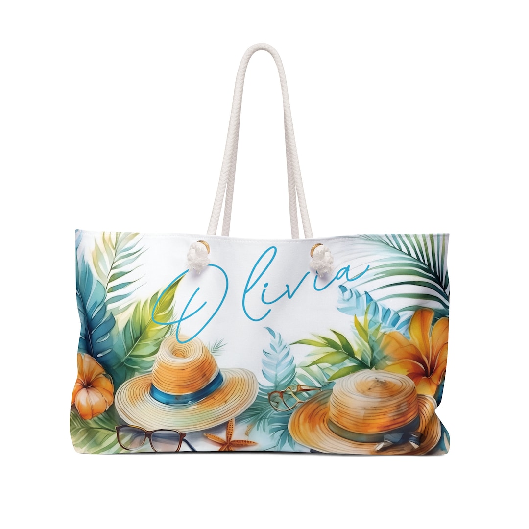 Personalized Custom Name Beach Bag | Beachside Chic Weekender Bag | Sun ...