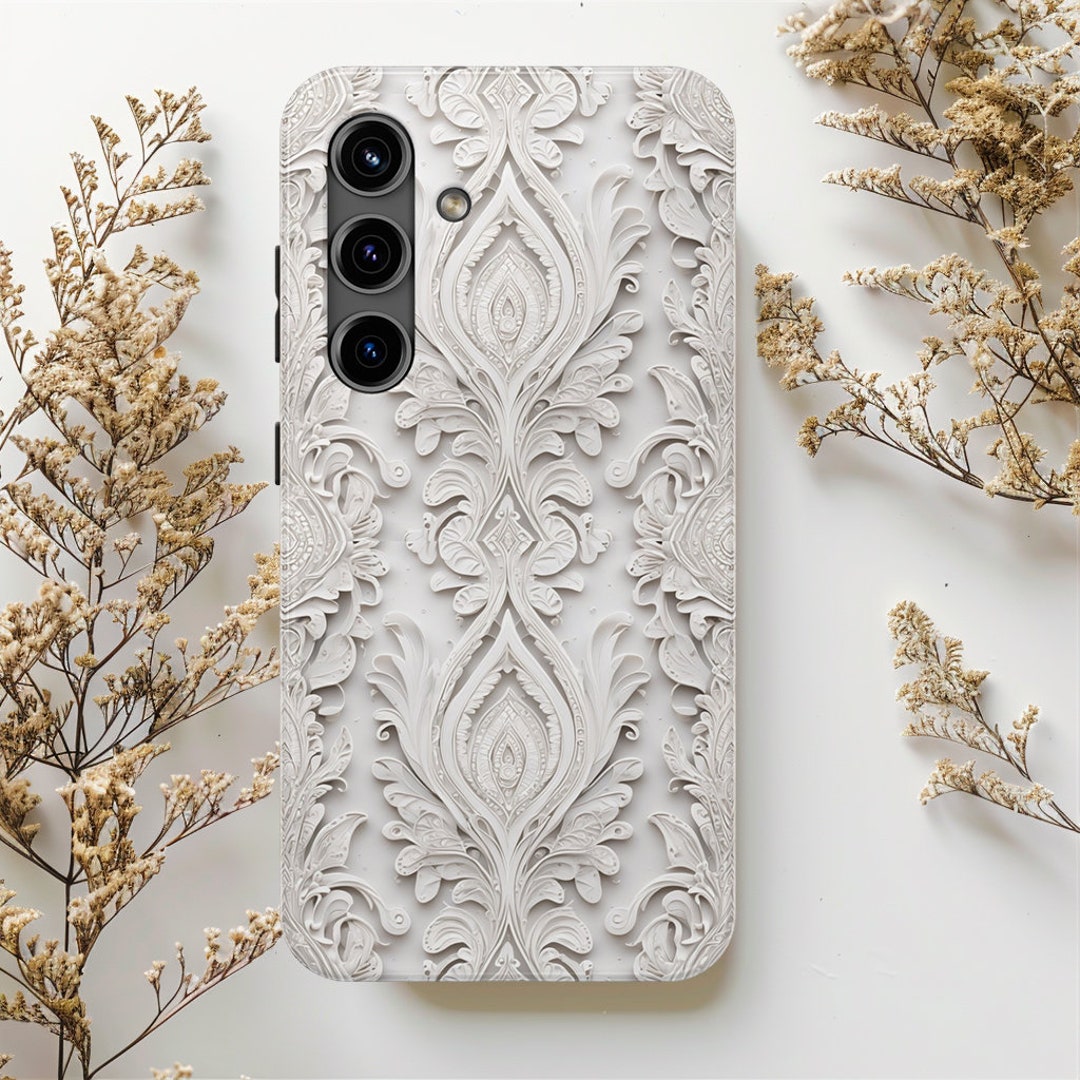Elegant White Ivory Paisley Tough Samsung Galaxy and iPhone Case White ...