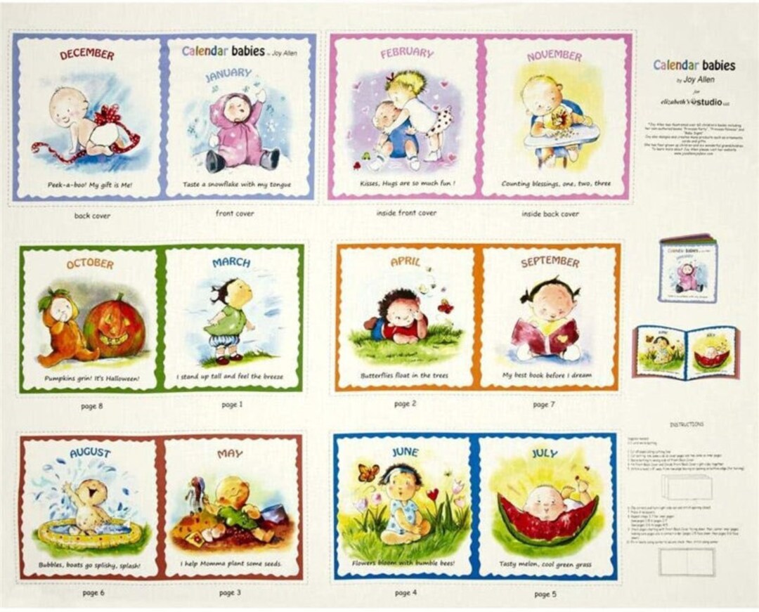 Calendar Babies Soft Book Panel by Joy Allen for Elizabeth's Studio 100 ...