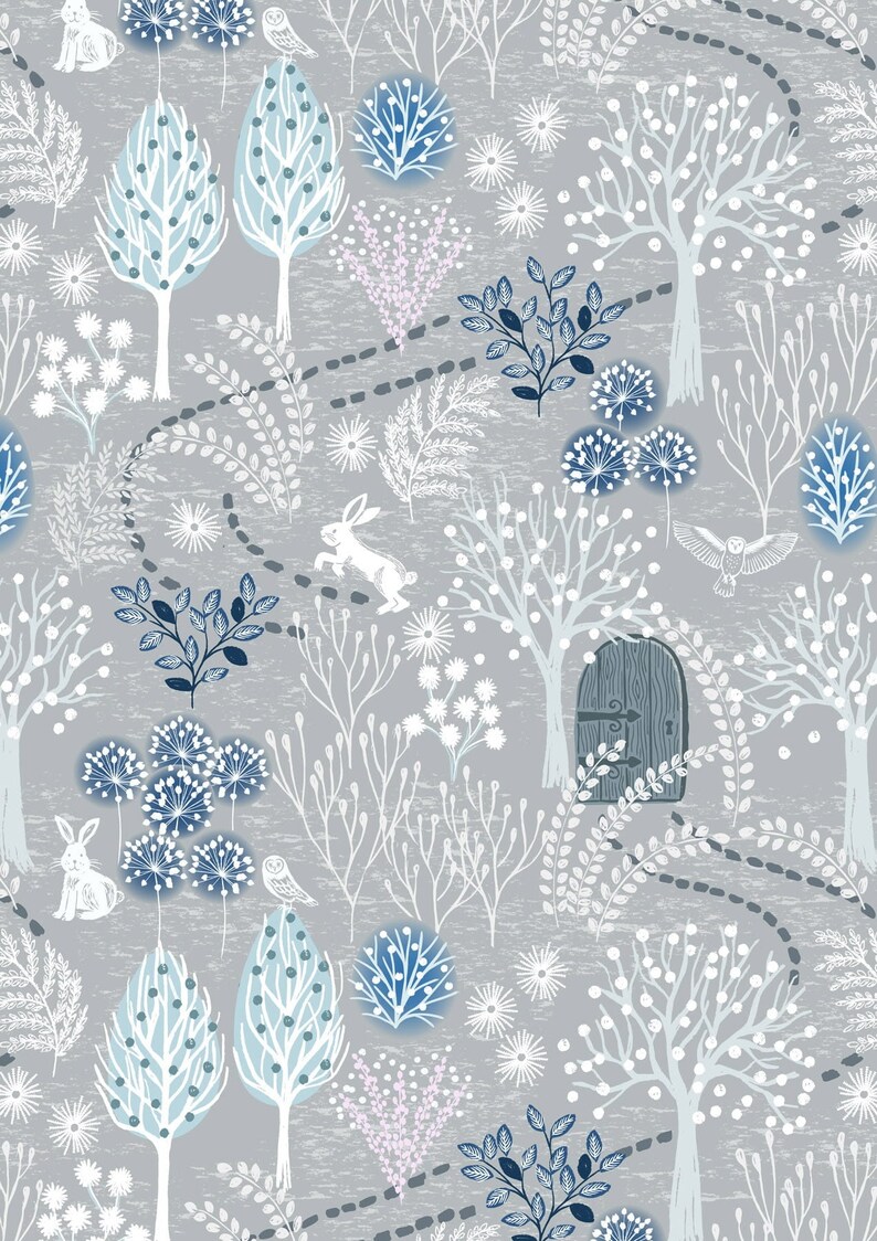 1/2 Metre Secret Garden Frosty Grey With Pearl Elements 100% Cotton ...
