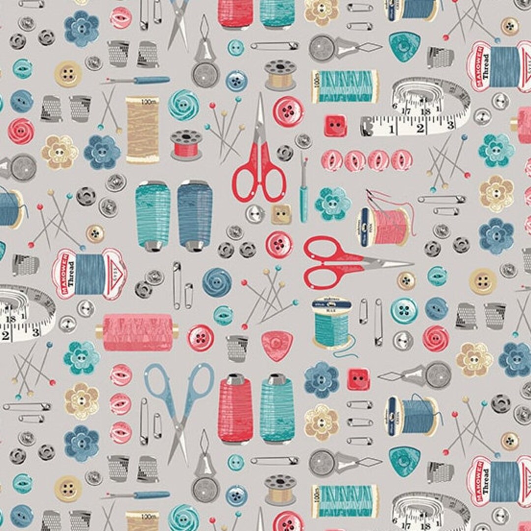 1/2 Metre a Stitch in Time Notions, Sewing Themed Fabric by Makower 100 ...