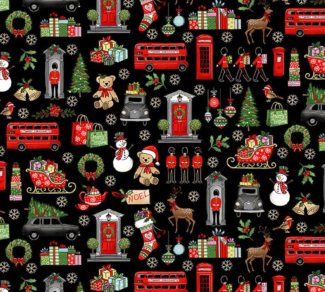 1/2 Metre London Christmas Icons by Makower With Gold Metallic Accents ...