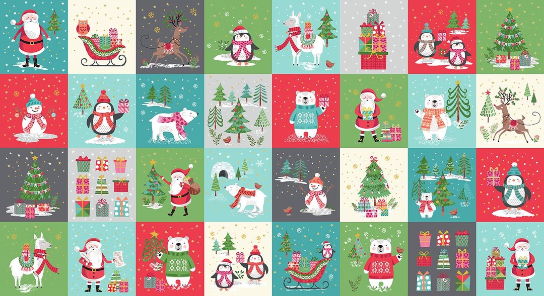 Let It Snow Christmas Blocks Panel With Gold Metallic Accents by ...