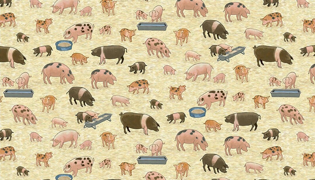 1/2 Metre Village Life Pigs Farm Fabric by Makower 100% Cotton Fabric ...