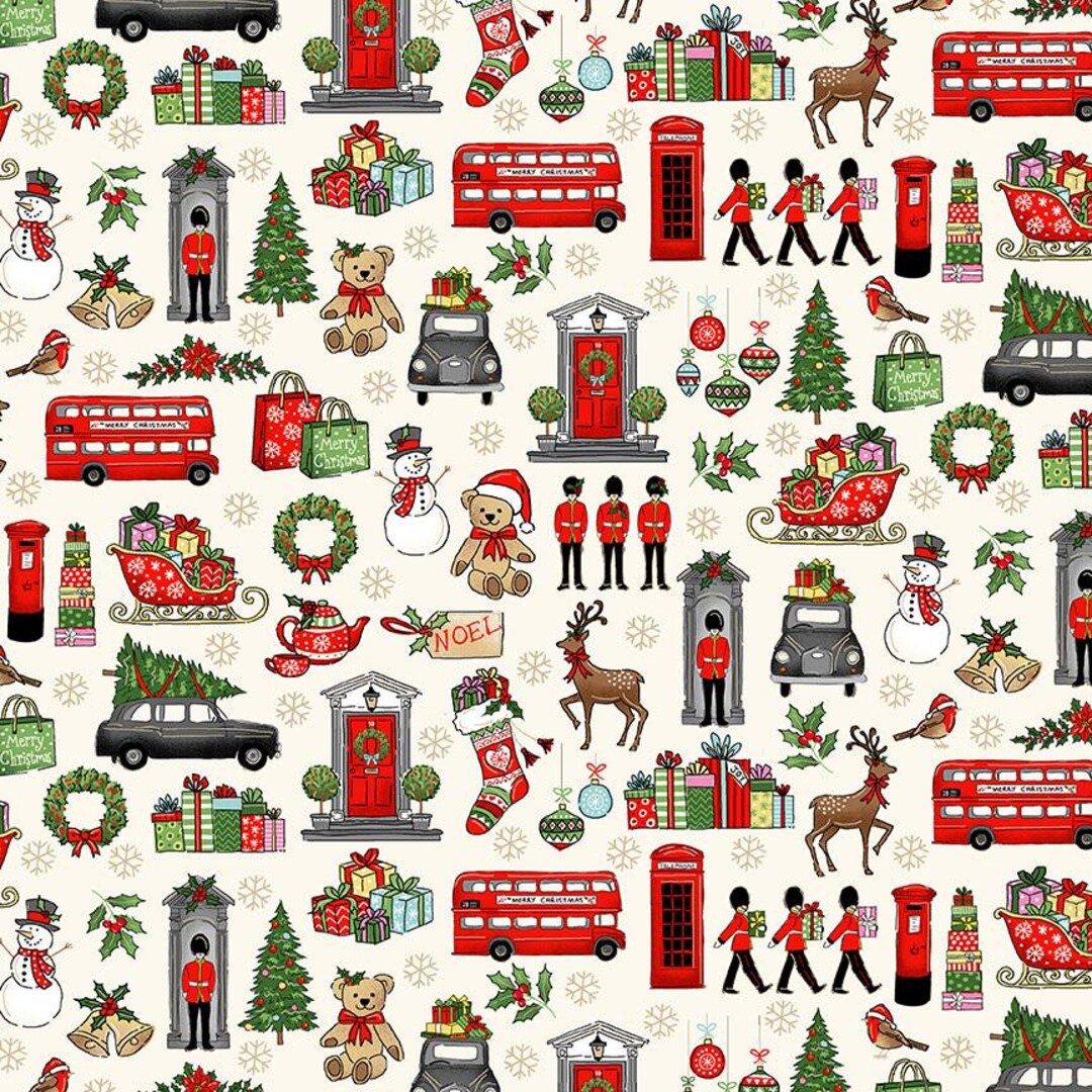 1/2 Metre London Christmas Icons by Makower With Gold Metallic Accents ...