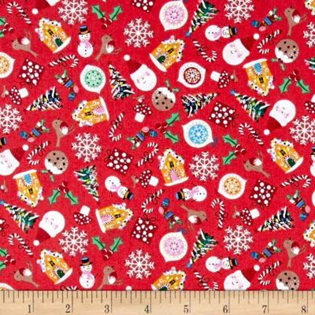 Half Metre Jolly Santa Christmas Icons on Red by Makower 100% Cotton ...