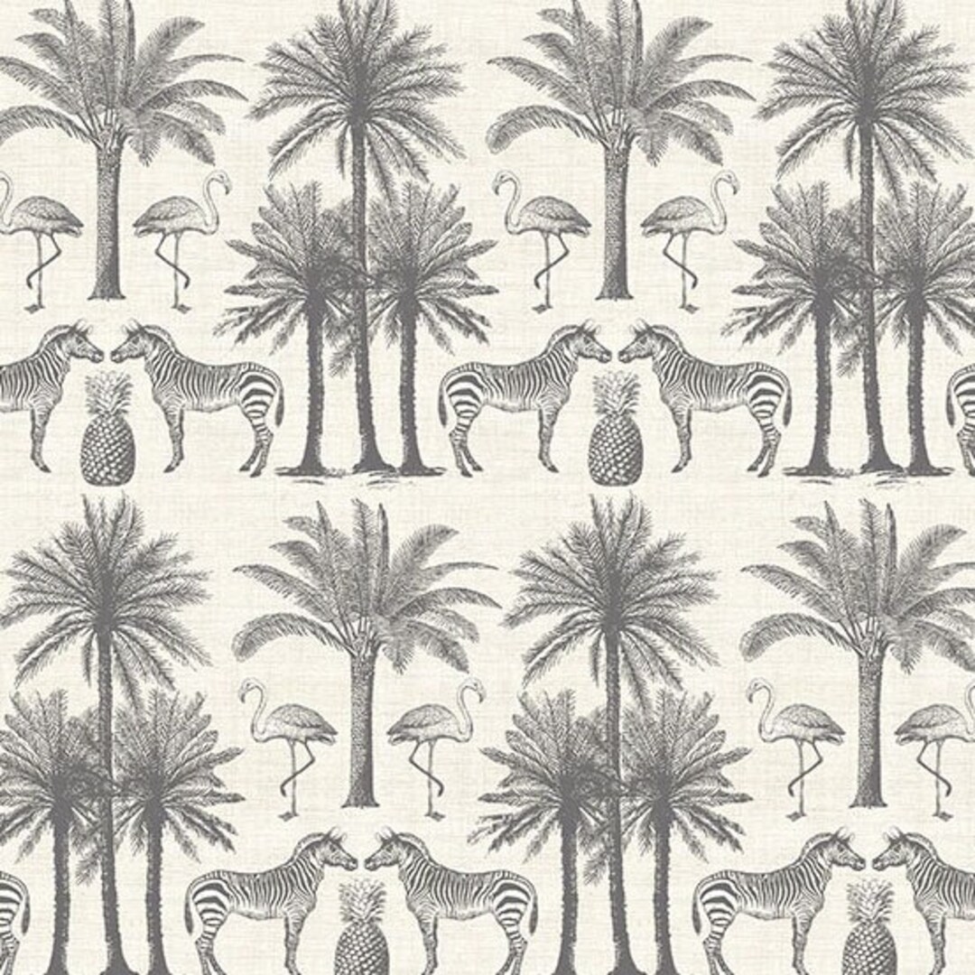 Half Metre Fern Garden Palms Grey by Makower 100% Cotton Fabric ...