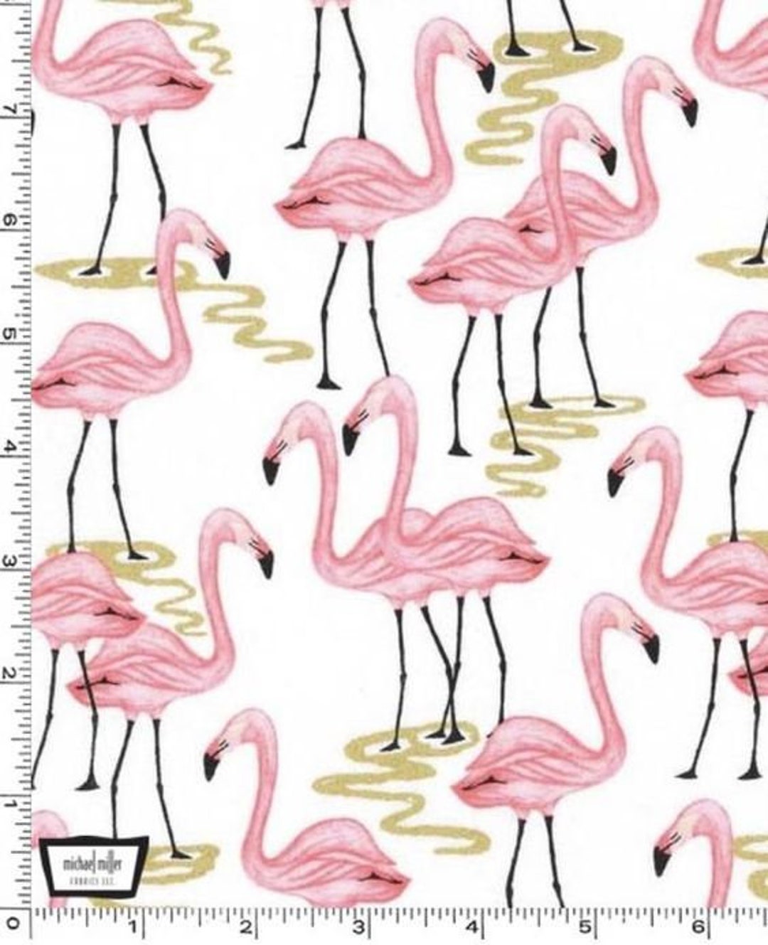 1/2 Metre Flamingo Bay With Gold Metllic Accents by Michael Miller 100% ...