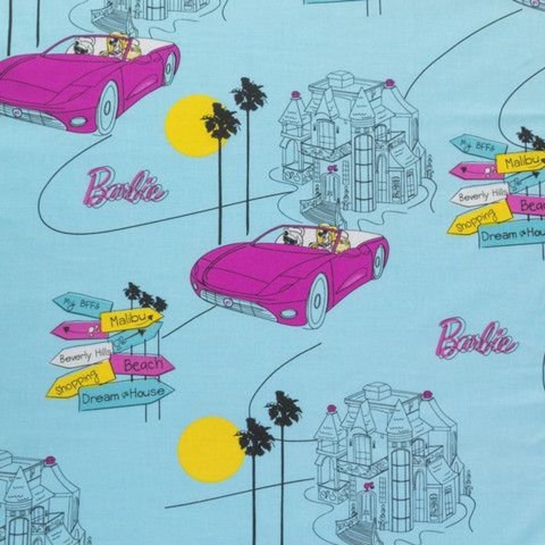 1/2 Yard Mattel Barbie Car by Vip Cranston 100% Cotton Fabric Very Rare ...