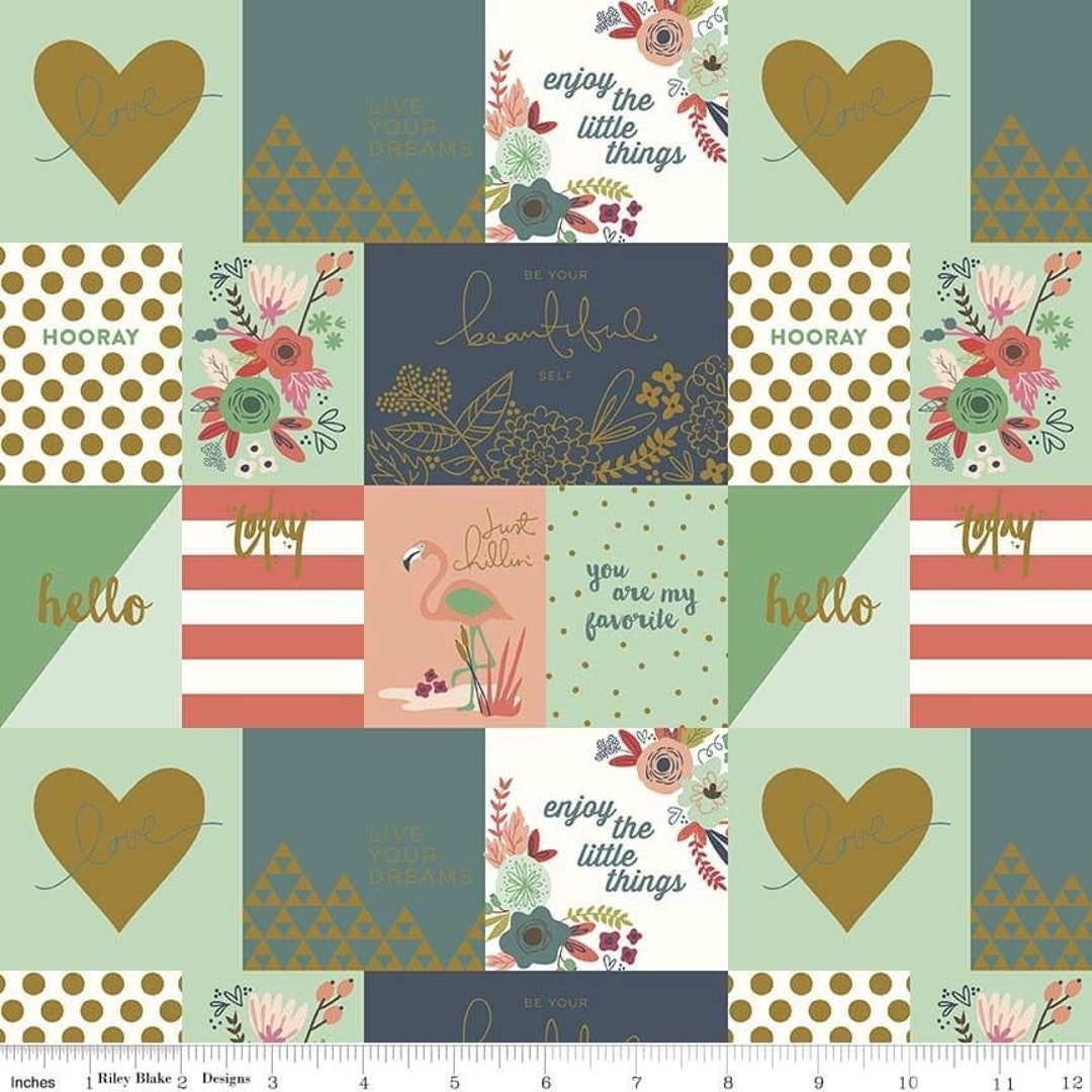 1/2 Yard on Trend Note Cards Green With Gold Metallic. by Jen Allyson ...