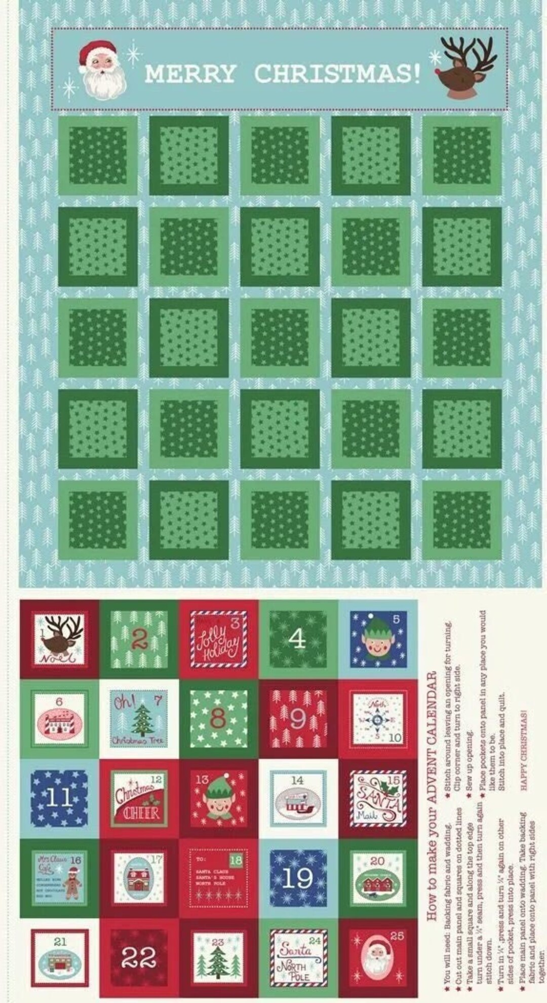 North Pole Advent Calendar Panel by Lewis & Irene c24.1 100% Cotton ...