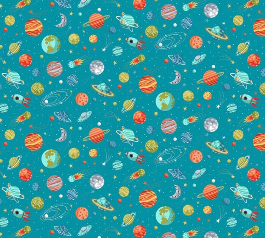 1/2 Metre Outer Space Planets Blue by Makower 100% Cotton Fabric ...