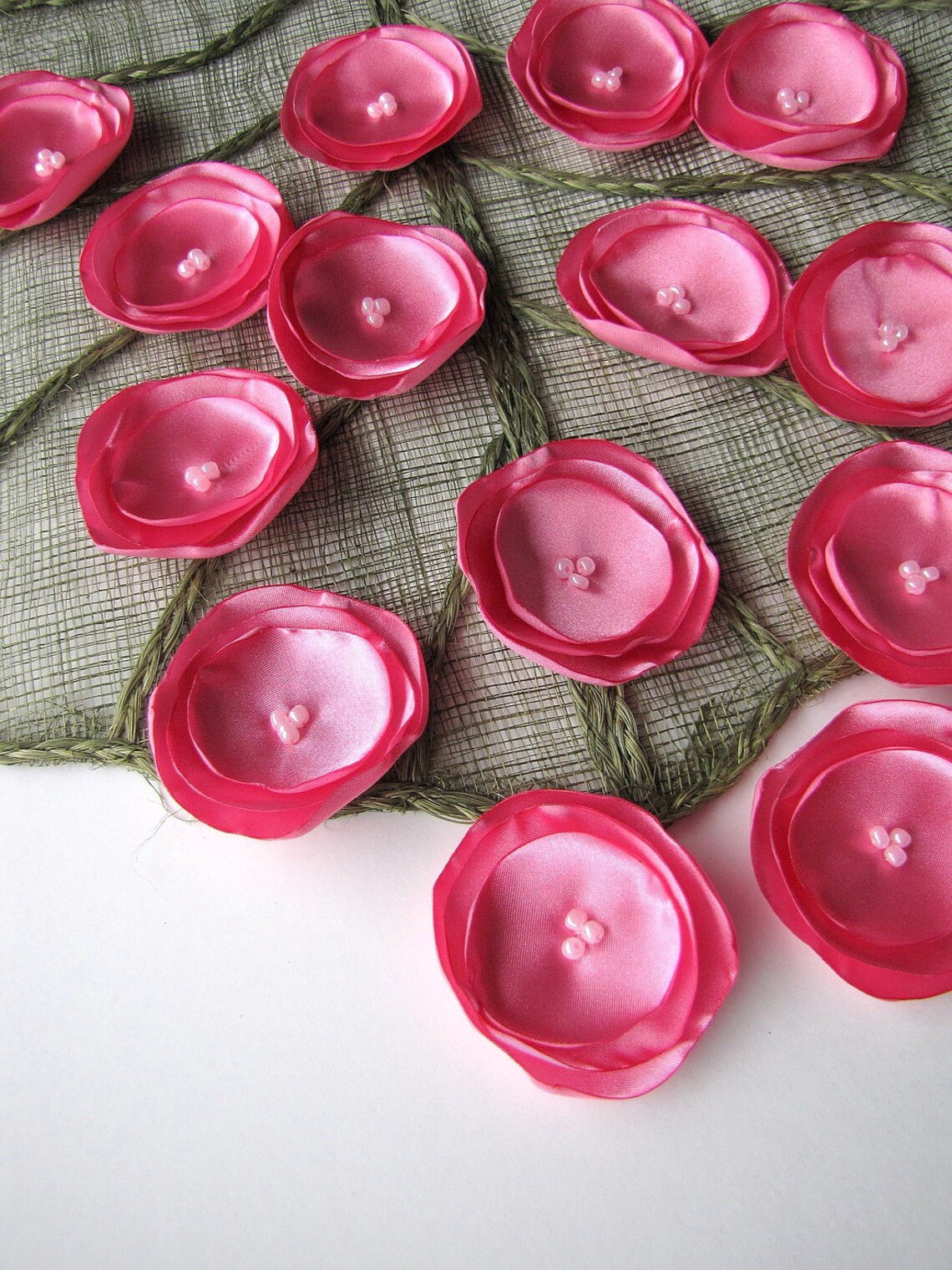 Flower Appliques, Small Fabric Flowers, Sew on Satin Flowers, Pink ...