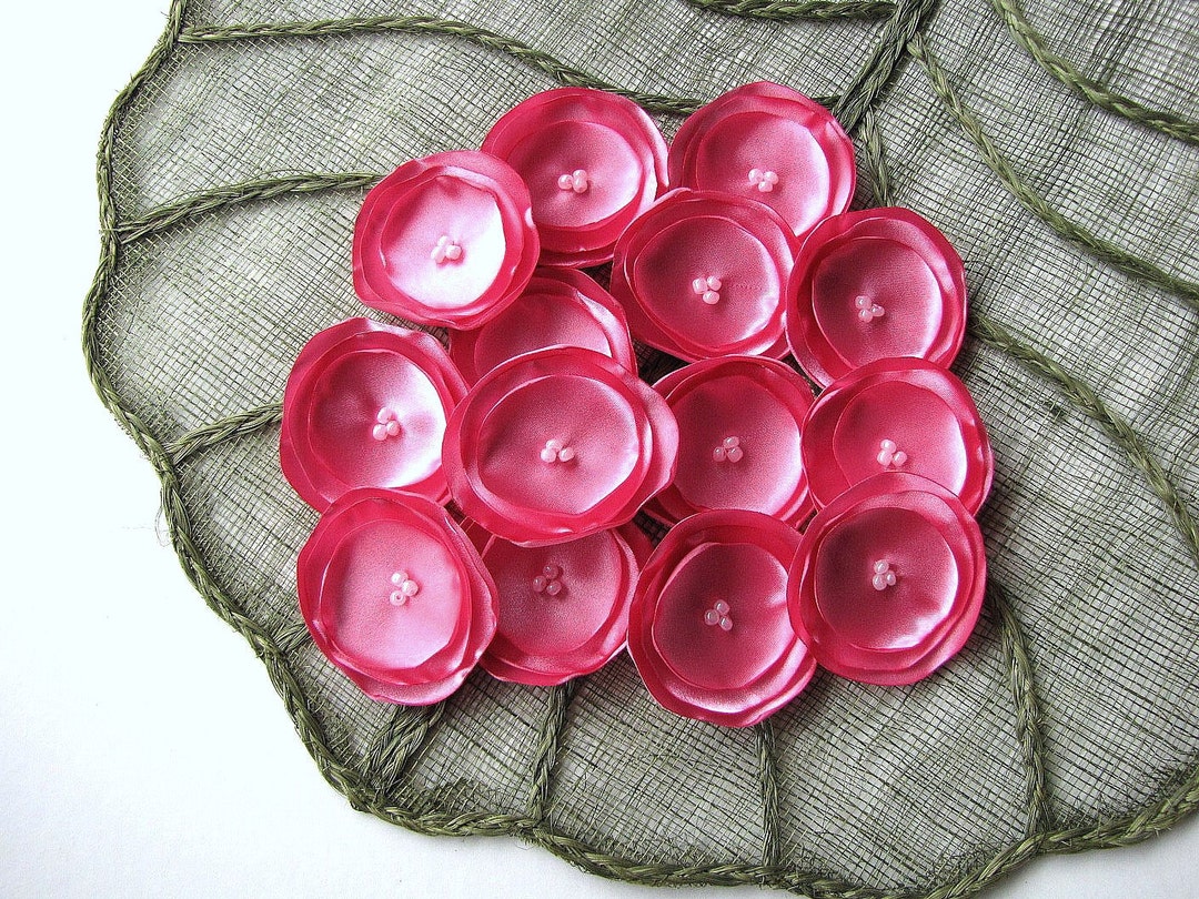 Flower Appliques, Small Fabric Flowers, Sew on Satin Flowers, Pink ...