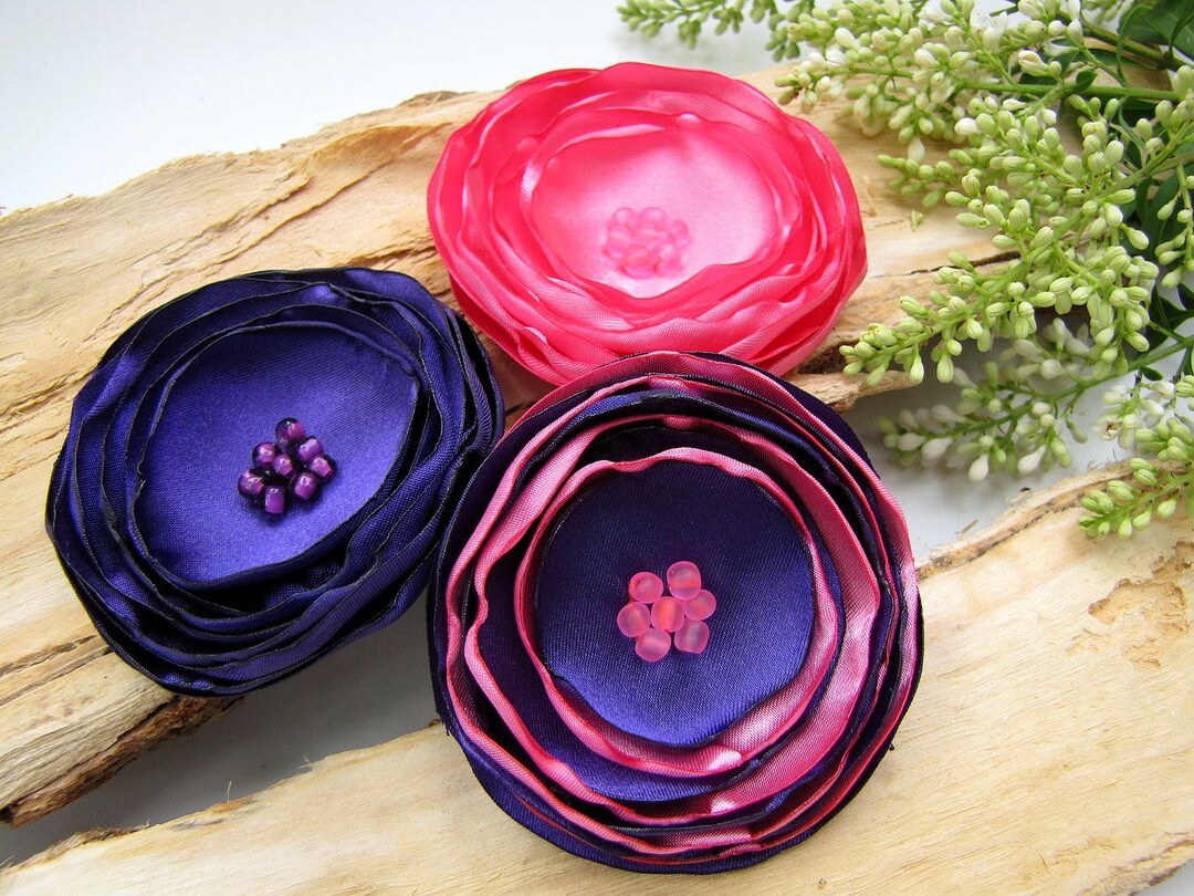 Large Satin Flower Appliques, Fabric Flowers, Sew on Flowers, Bridal ...