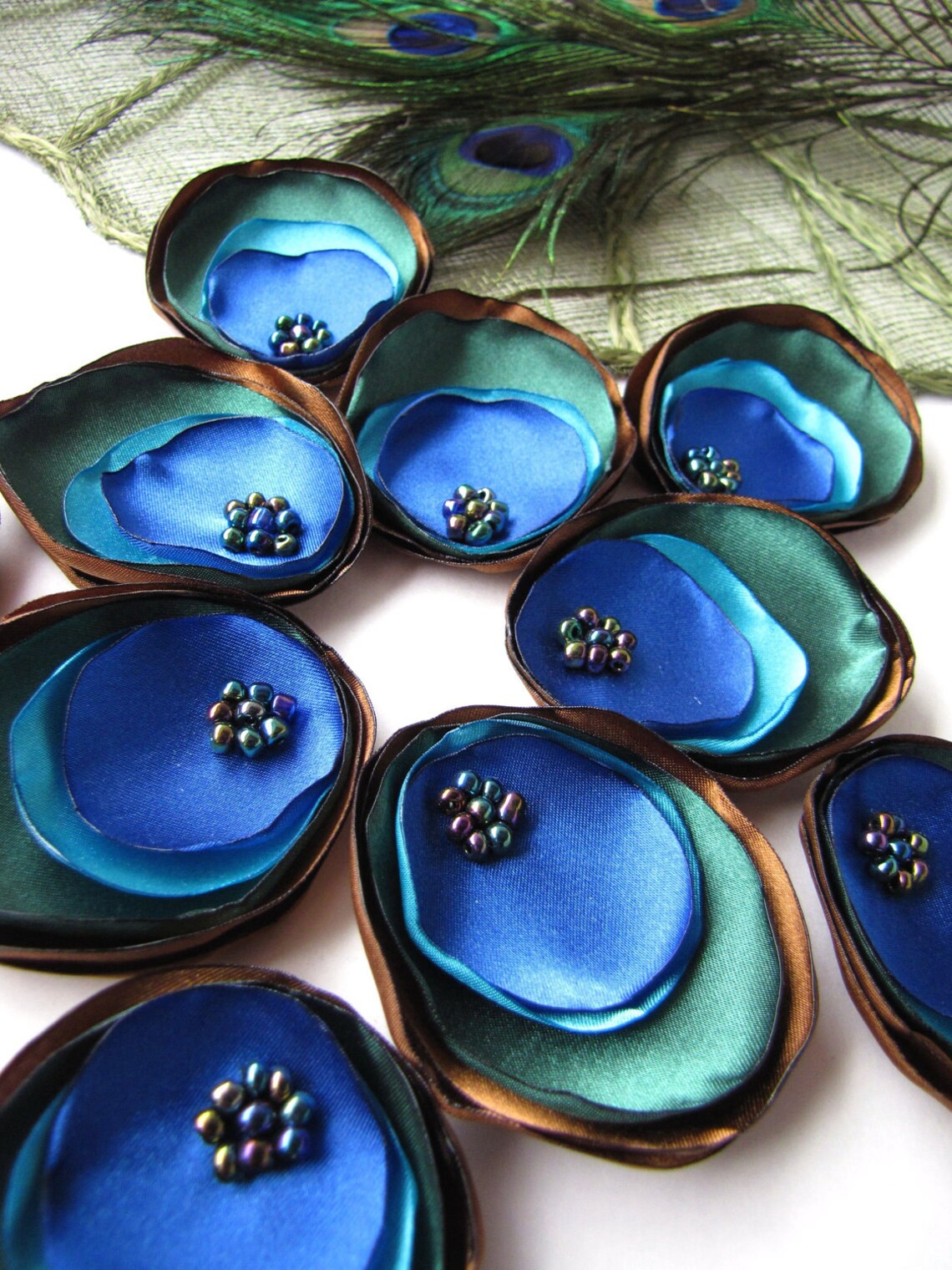 Satin Fabric Handmade Sew on Flower Appliques, Wholesale Peacock ...