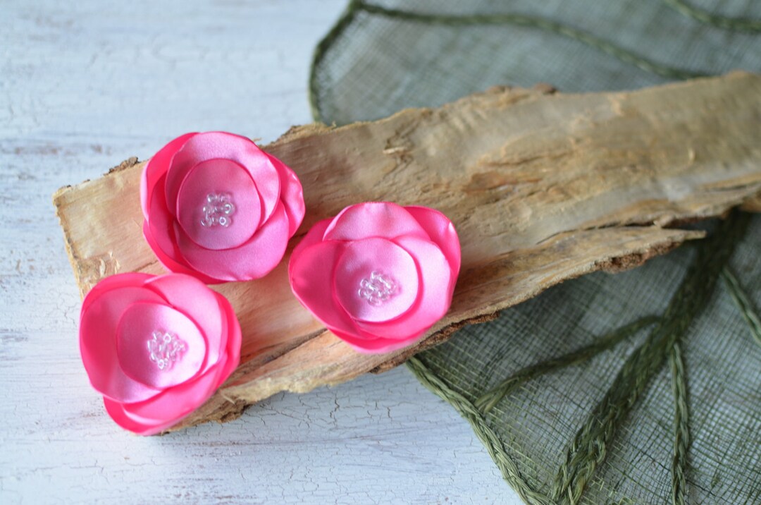 Satin Fabric Flowers, Silk Flower Appliques, Small Satin Roses, Pink ...