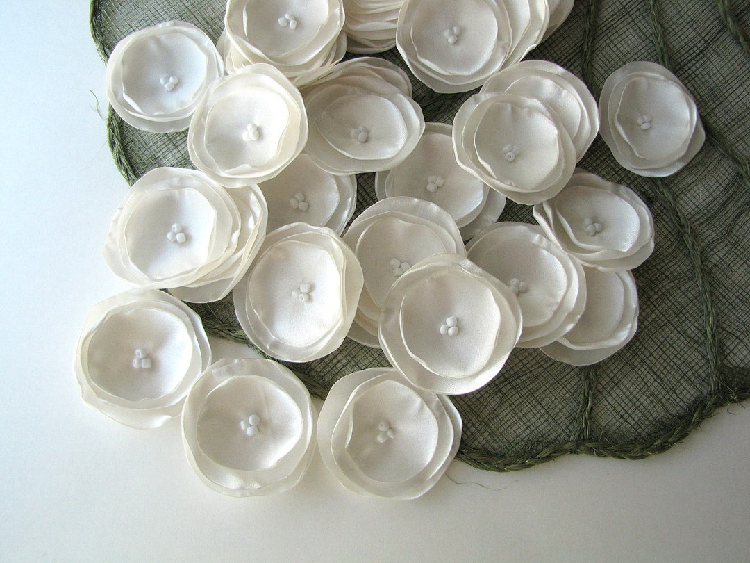 Handmade Fabric Flowers, Ivory Wedding Flowers, Floral Appliques ...