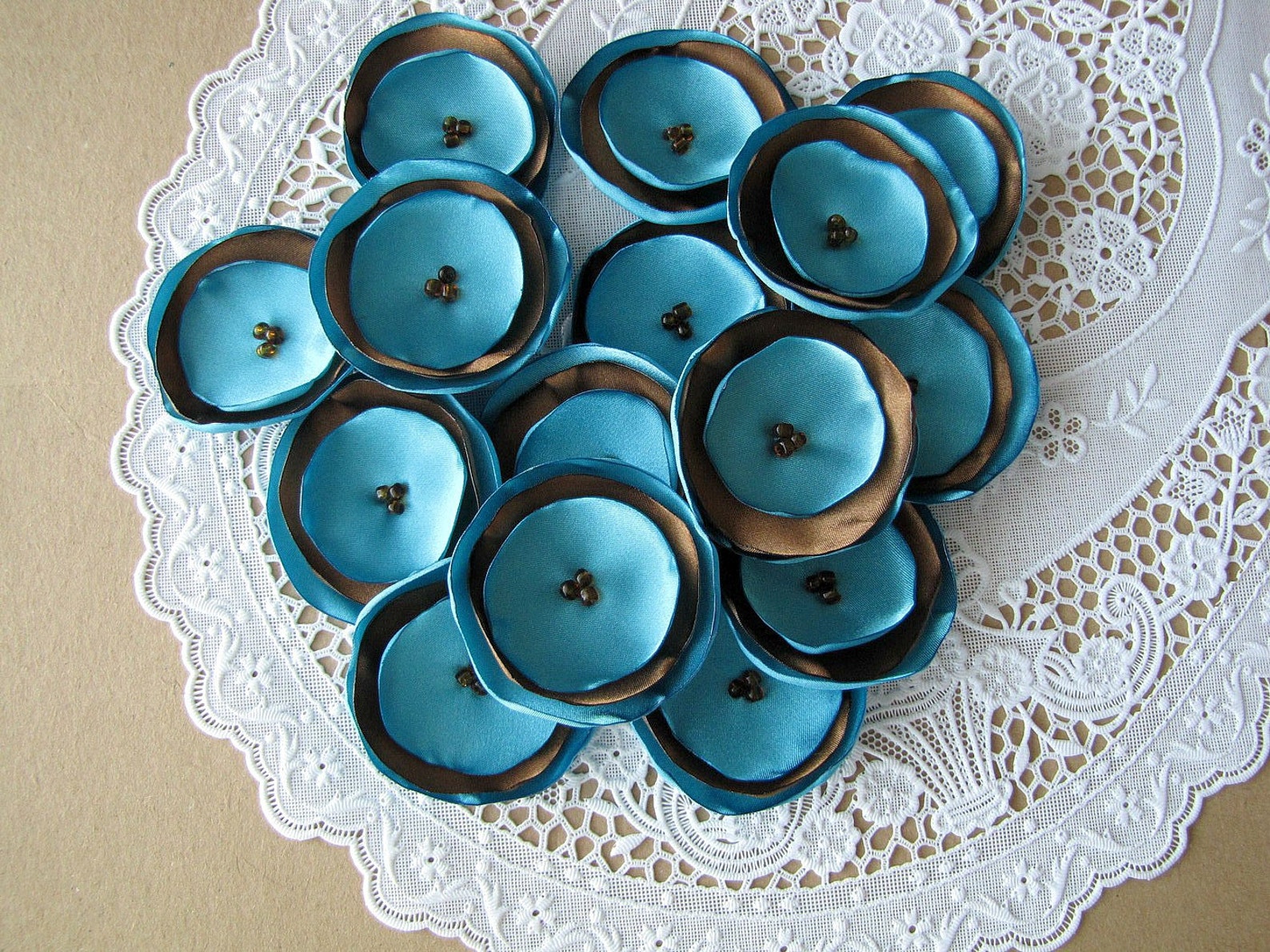 Handmade Appliques Satin Fabric Sew on Flowers, Fabric Embellishments ...