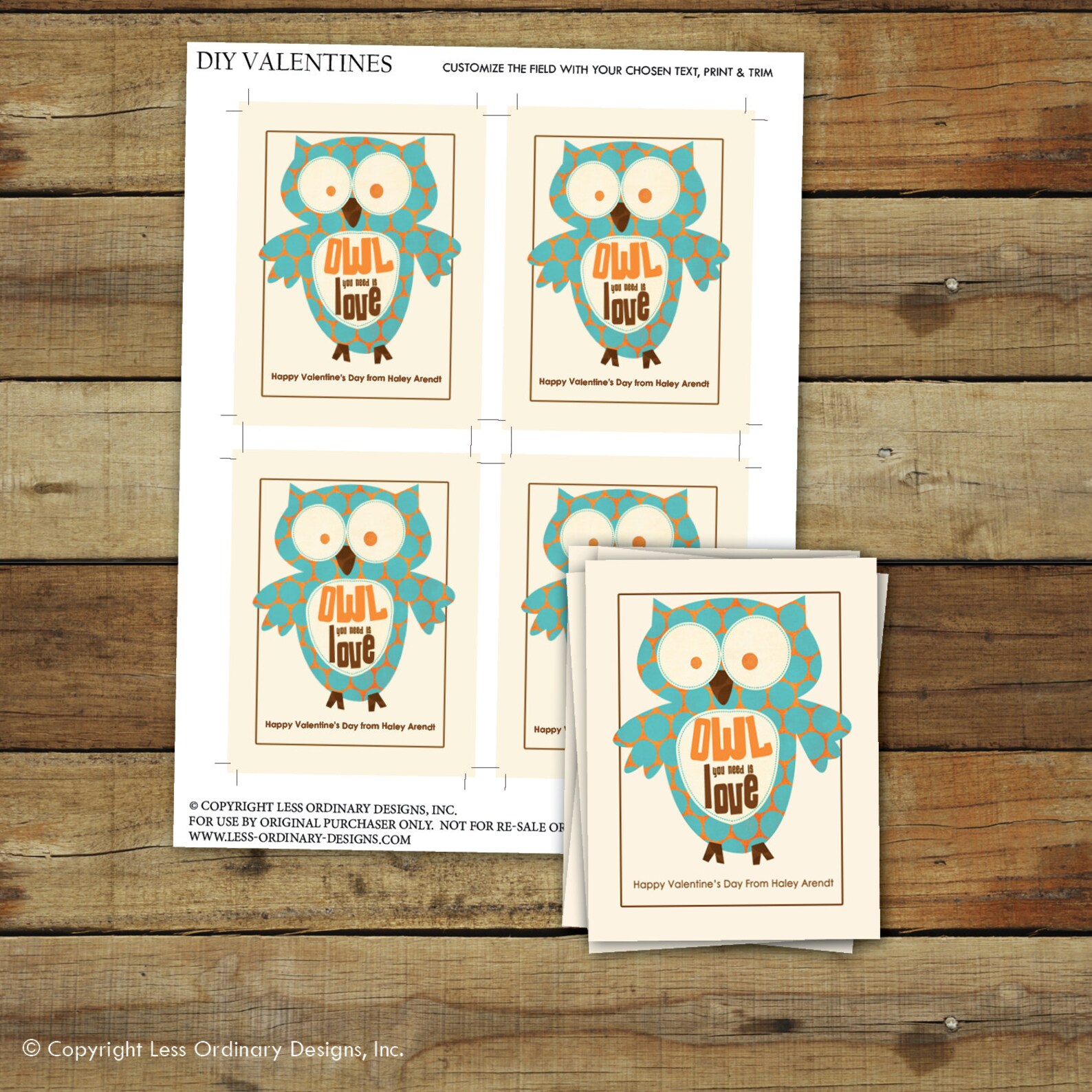 Printable Valentine's Day Card - Owl You Need is Love, Blue, Editable ...