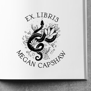 Botanical Snake Book Stamp Custom Ex Libris Personalized Bookplate Wood ...