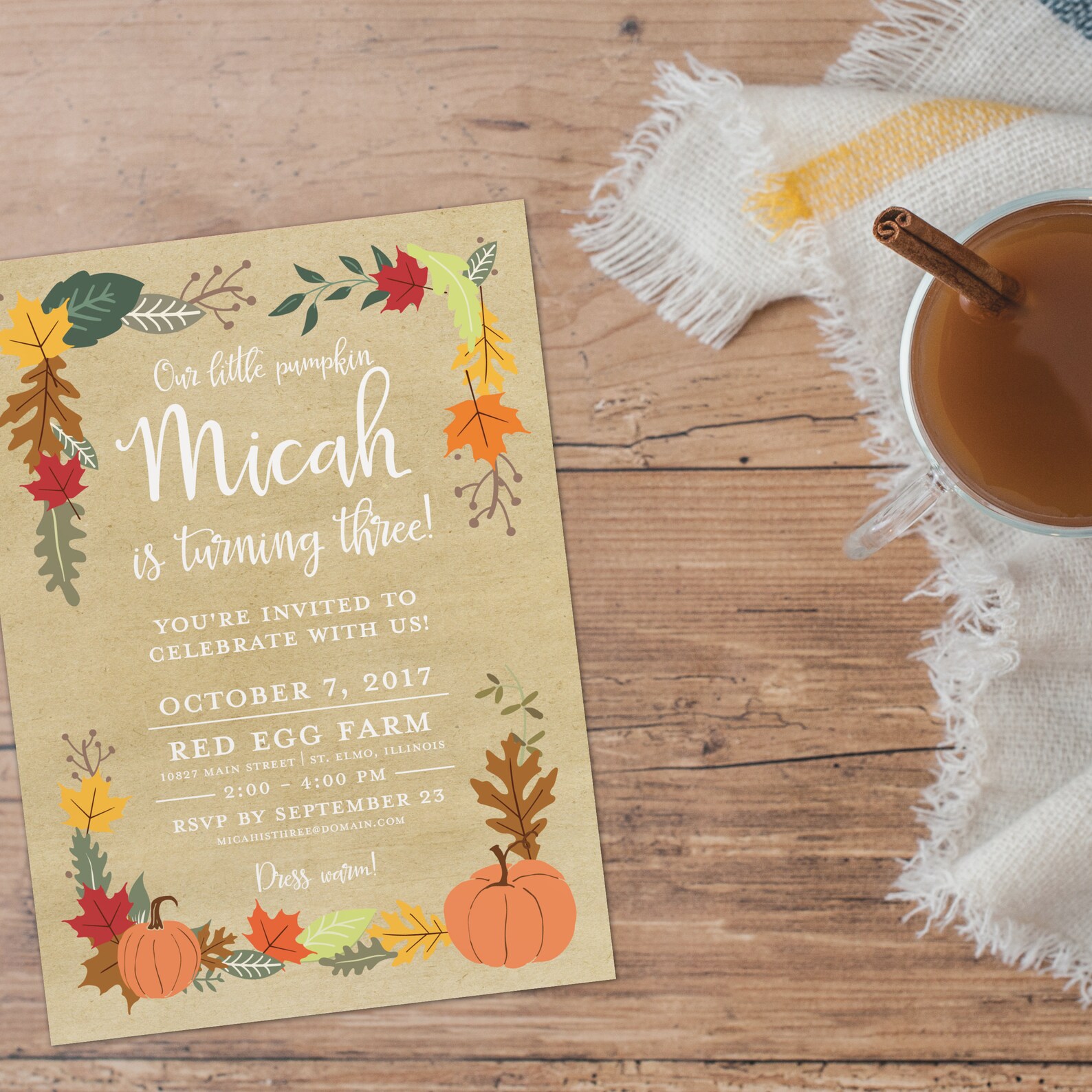 Fall Birthday Party Invitation, Fall Leaves Birthday Party, Fall Leaves ...