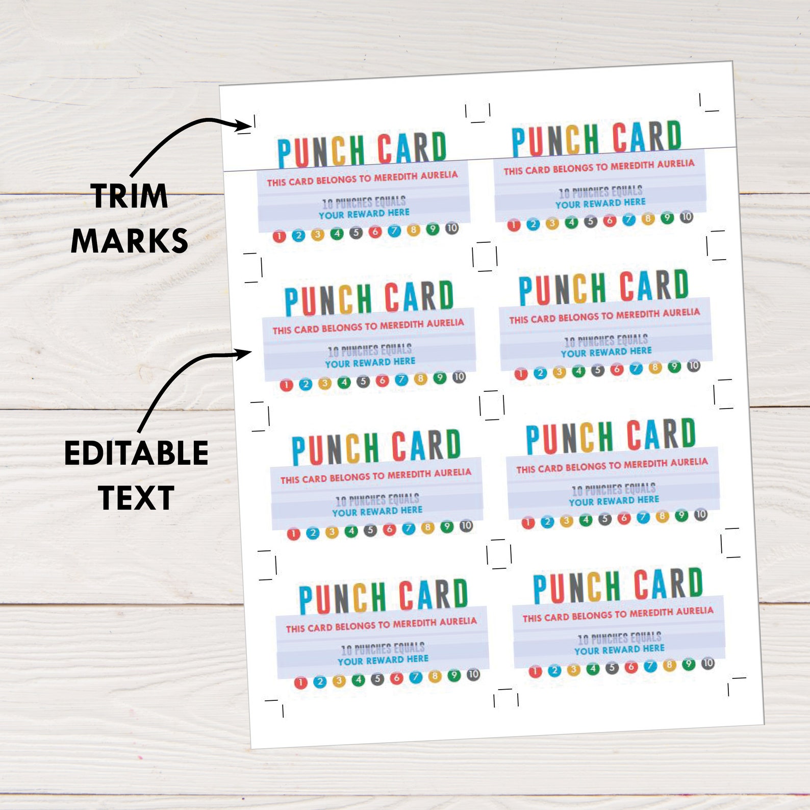 Printable Punch Cards, Incentive Cards for Students and Teachers ...