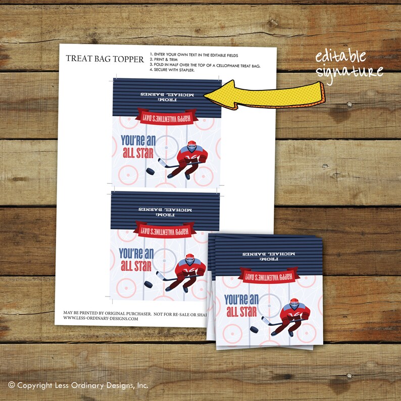 Hockey Valentine's Day Treat Bag Topper - Printable Hockey Valentine ...