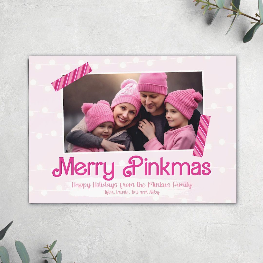 Merry Pinkmas Holiday Card, Funny Pink Christmas Photo Card, Unique ...