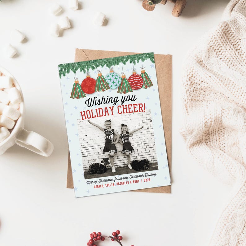 Cheerleader Christmas Card | Holiday Cheer Photo Card | Custom Sports ...