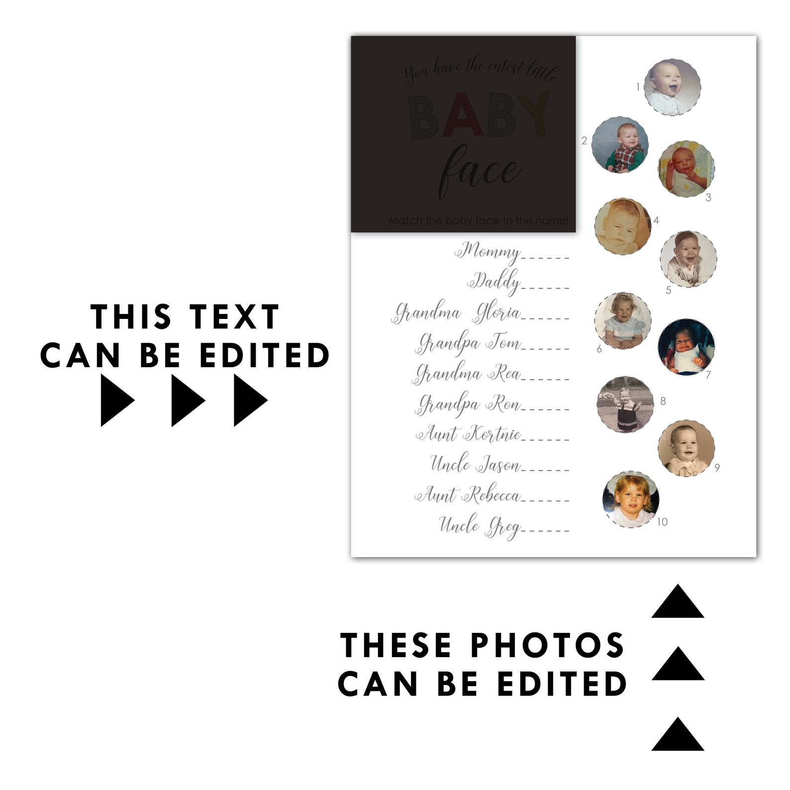 Baby Face Baby Shower Game Family Baby Photos Guessing Game | Etsy