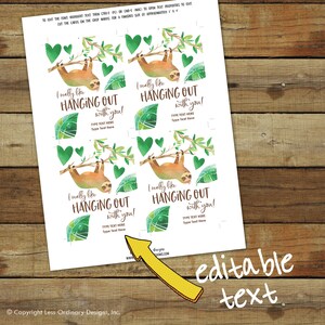 Sloth Valentine's Day Card Printable Sloth Valentine I Like Hanging Out ...
