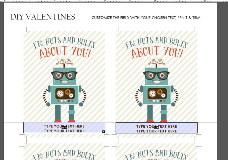 Robots Valentine's Day Card Printable Robots Valentine | Etsy