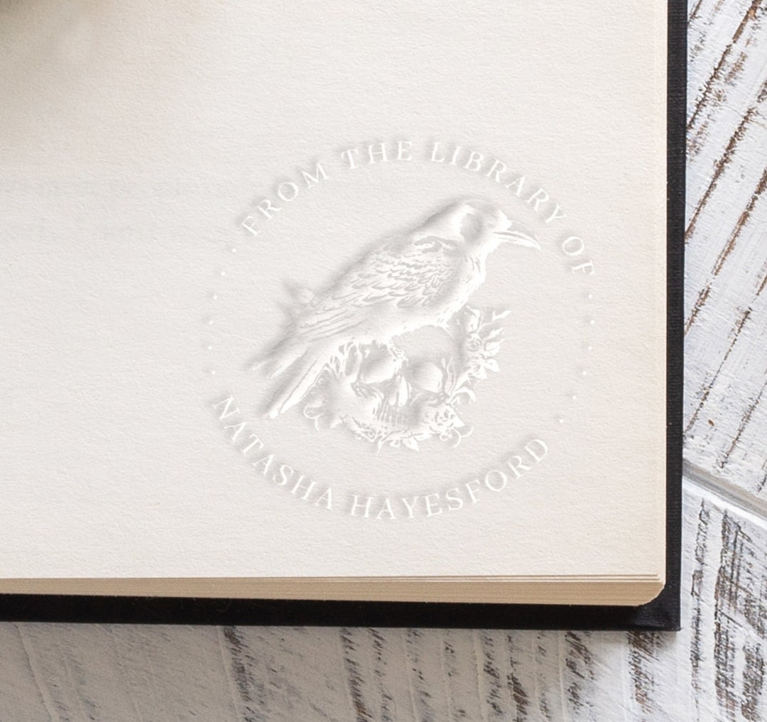 Personalized Book Embosser, Raven & Skull Library Stamp: Vintage ...