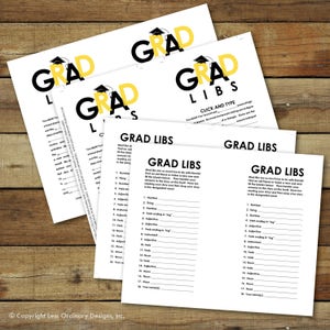 Grad Libs - Graduation Mad Lib Advice Cards in Black and Yellow ...