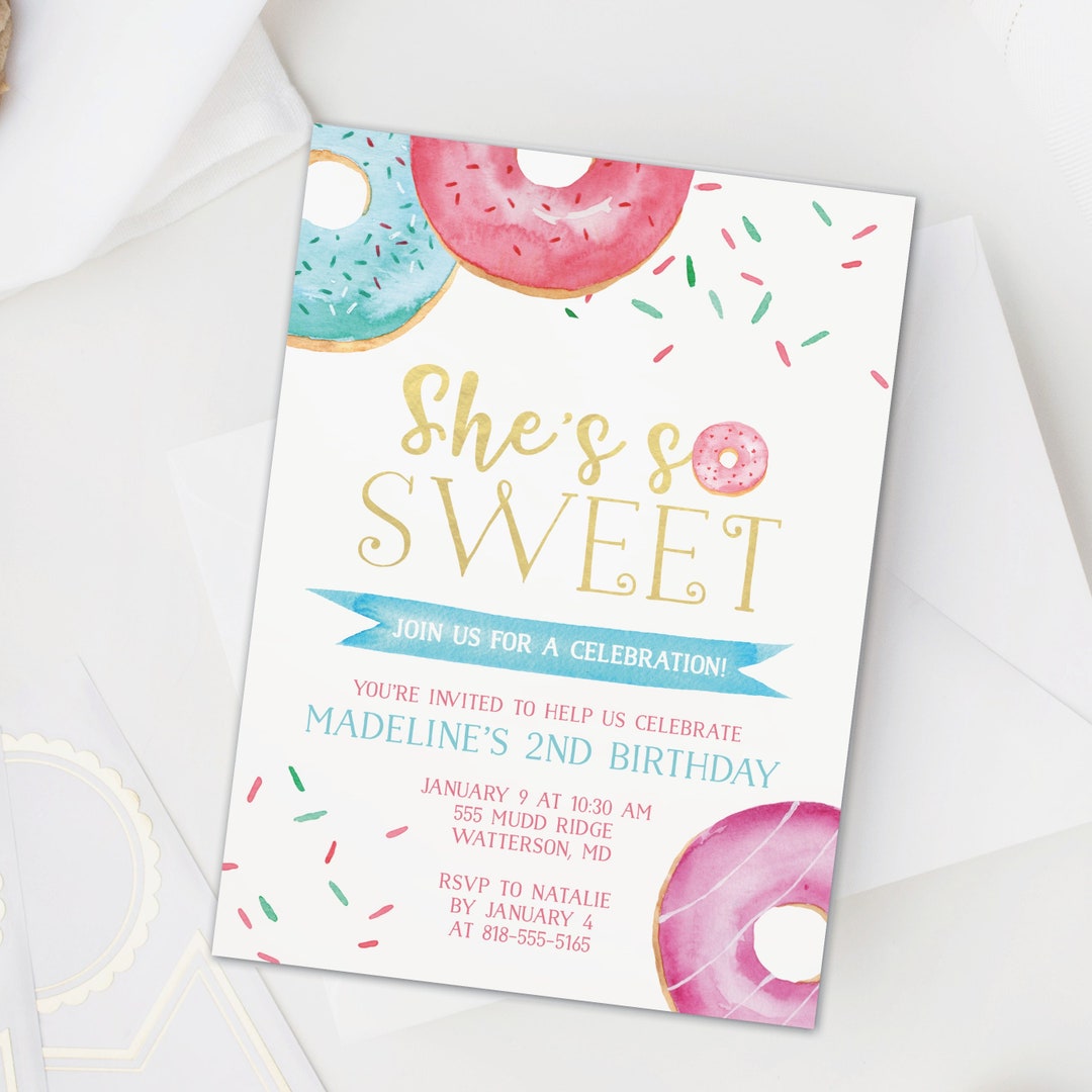 Donut Themed Party Invitation, so Sweet Donut Birthday Birthday Invite ...