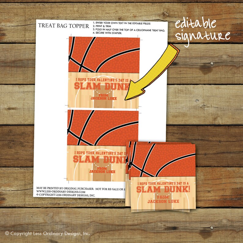 Basketball Valentine's Day Treat Bag Topper, Boy Valentine, Custom ...