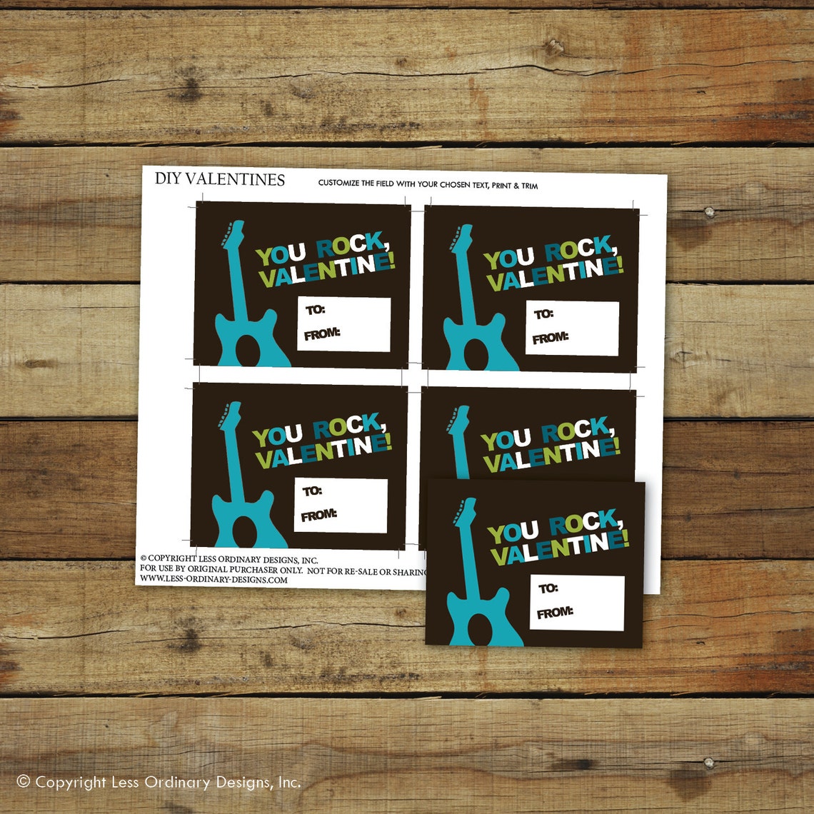 You Rock Valentine Card Rock and Roll Guitar Printable - Etsy