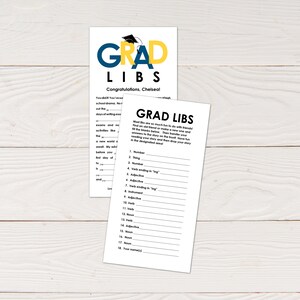 Grad Libs - Graduation Mad Lib Advice Cards in Blue and Gold ...