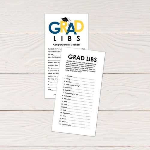 Grad Libs Graduation Mad Lib Advice Cards in Blue and Gold - Etsy