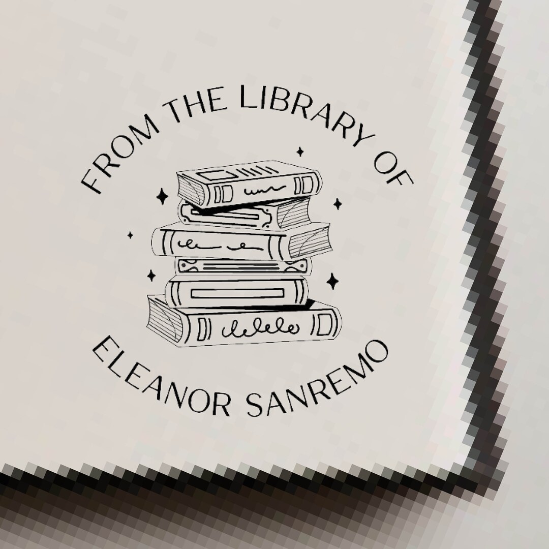 Personalized Book Stamp, From the Library of Stacked Books Design ...