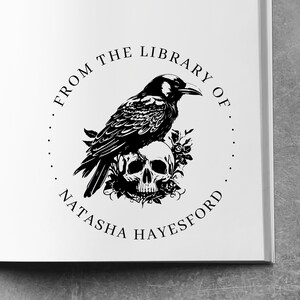 Raven & Skull Library Stamp: Vintage-inspired Bookplate Imprint Gothic ...