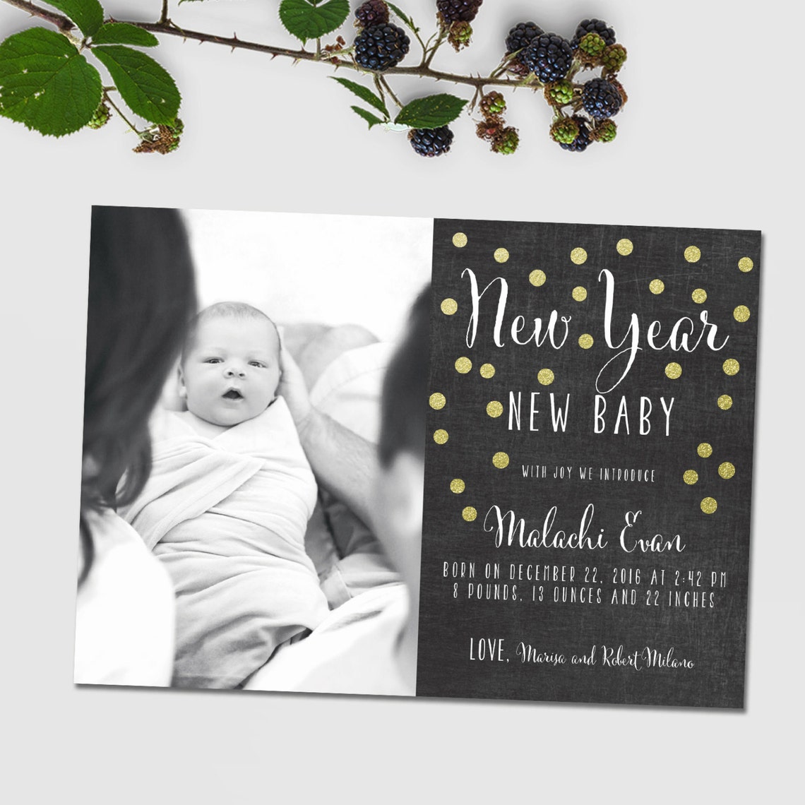 New Years Birth Announcement New Year New Baby Chalkboard - Etsy
