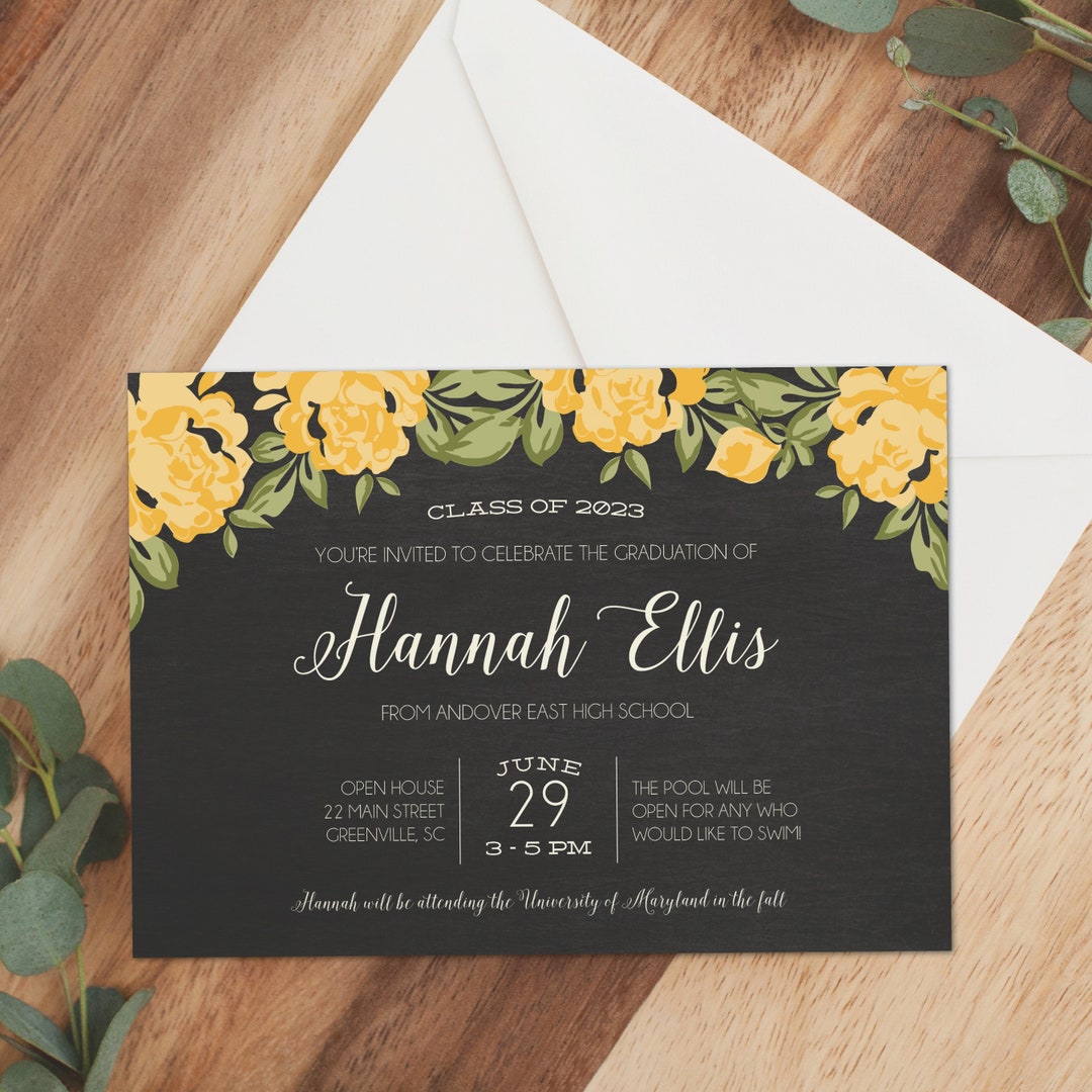 Yellow Rose Graduation Party Invitation, Graduation Party Invitation or ...