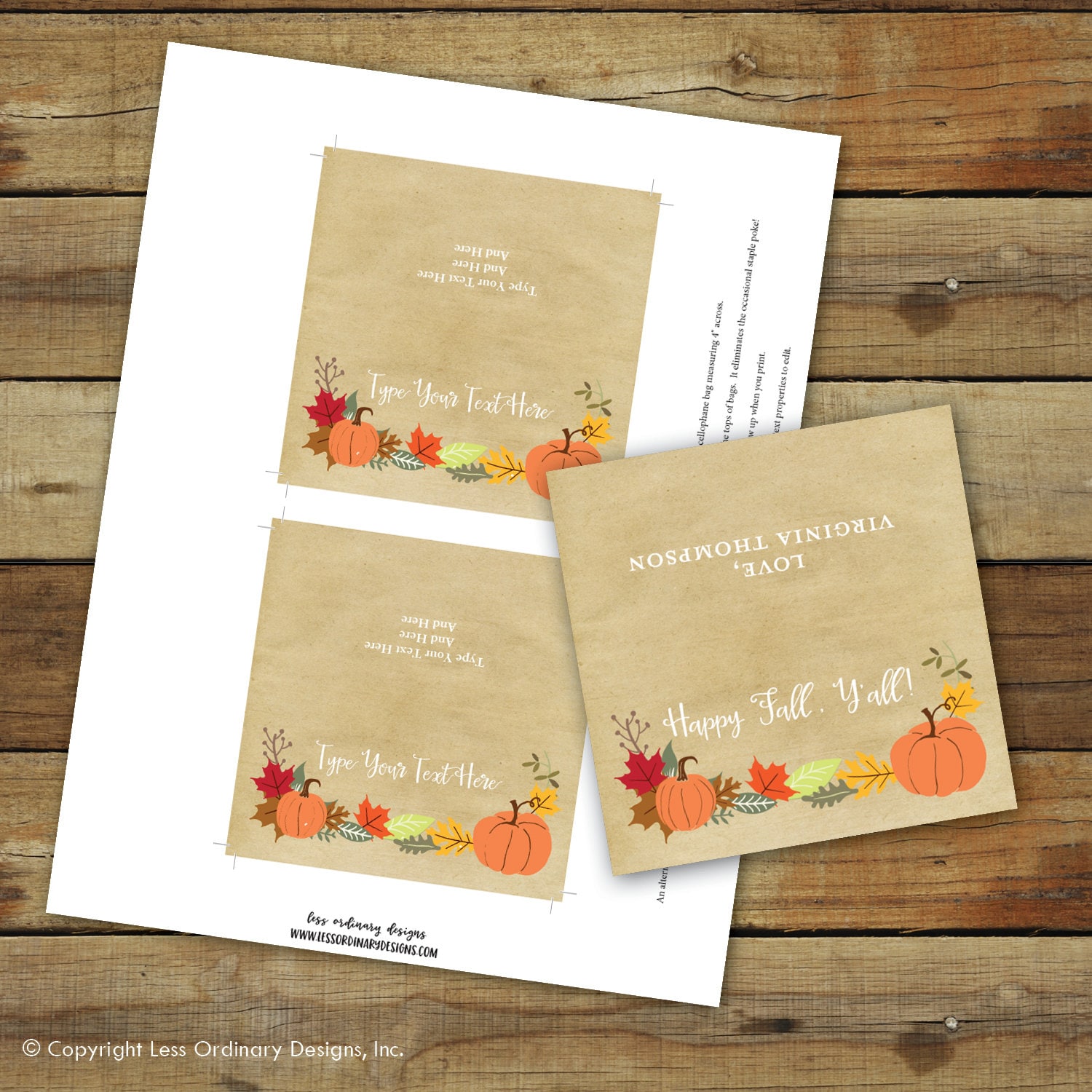 Printable Pumpkin Treat Bag Toppers With Fall Leaves, Editable Text for ...