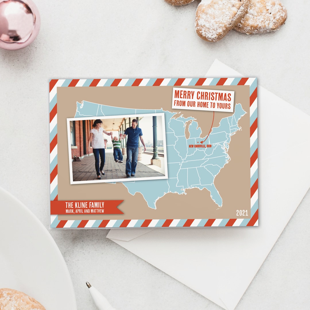 US Map Christmas Card, Moving Announcement, We've Moved, Merry ...